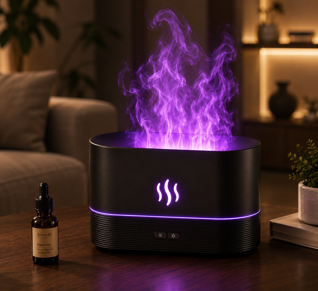 USB Flame Aroma Diffuser Desktop Humidifier with 7-Color Light – ZENDIFF