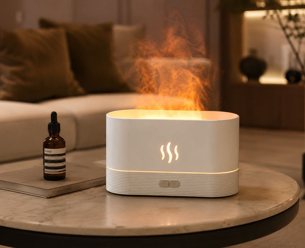 USB Flame Aroma Diffuser Desktop Humidifier with 7-Color Light – ZENDIFF