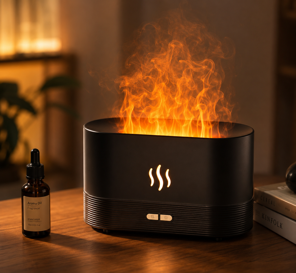USB Flame Aroma Diffuser Desktop Humidifier with 7-Color Light – ZENDIFF